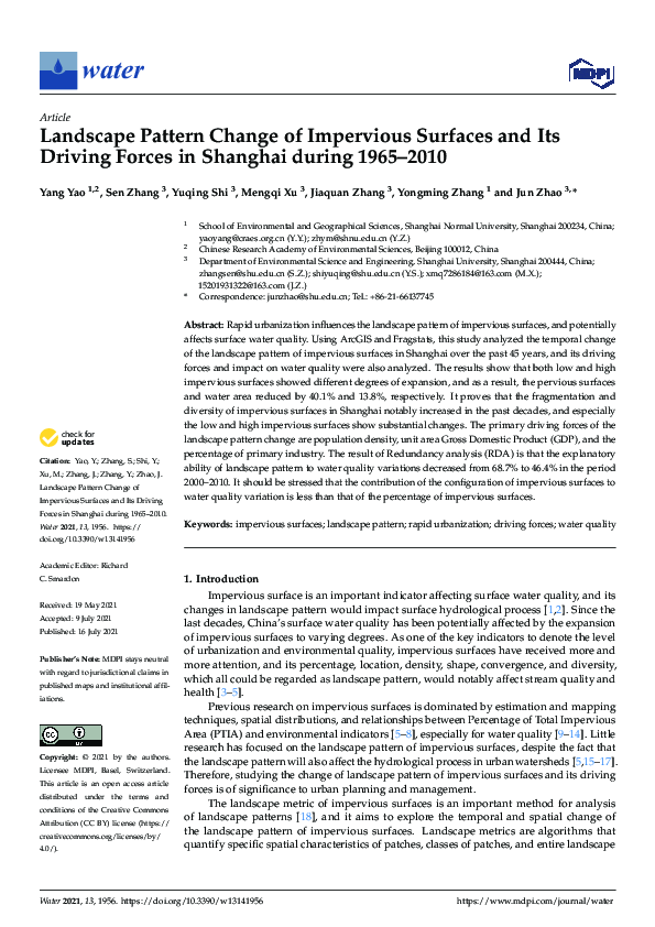 (PDF) Landscape Pattern Change of Impervious Surfaces and Its Driving Forces in Shanghai during ...