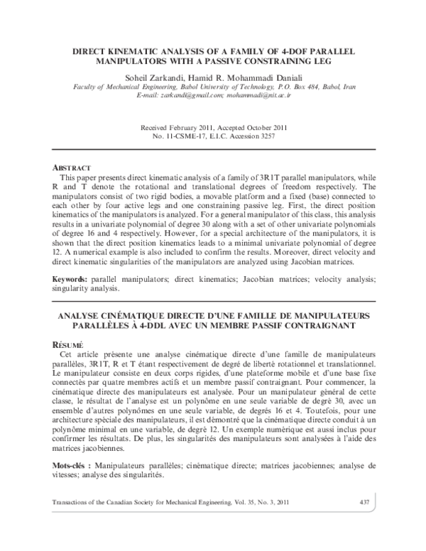 (PDF) Direct Kinematic Analysis of a Family of 4-DOF Parallel ...