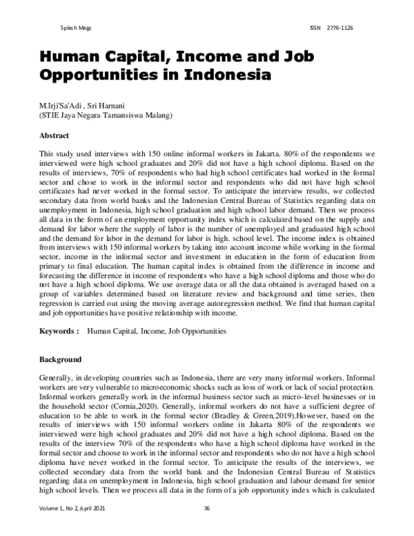(PDF) Human Capital, Income and Job Opportunities in Indonesia