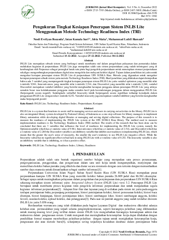 (PDF) Pengukuran Tingkat Kesiapan Penerapan Sistem INLIS Lite ...