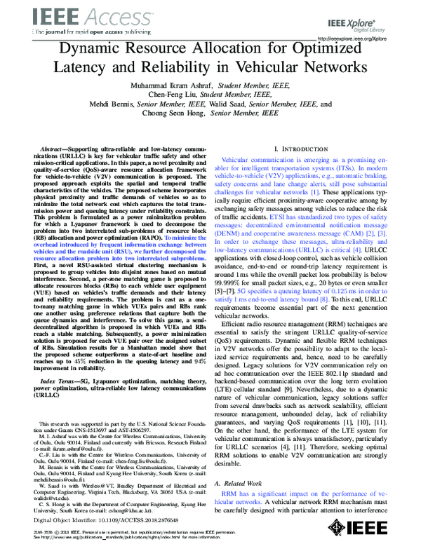 (PDF) Dynamic Resource Allocation for Optimized Latency and Reliability in Vehicular Networks