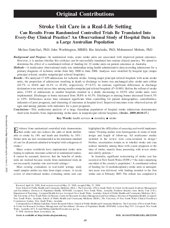 (PDF) Stroke Unit Care in a Real-Life Setting