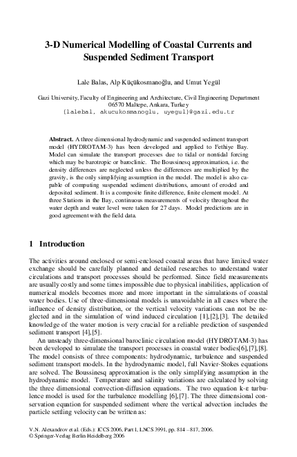 (PDF) 3-D Numerical Modelling of Coastal Currents and Suspended ...
