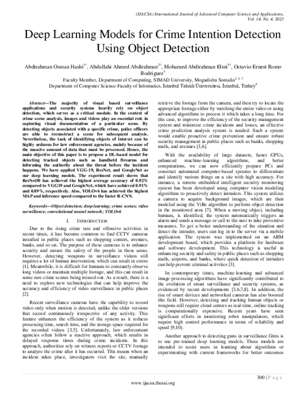 (PDF) Deep Learning Models for Crime Intention Detection Using Object Detection