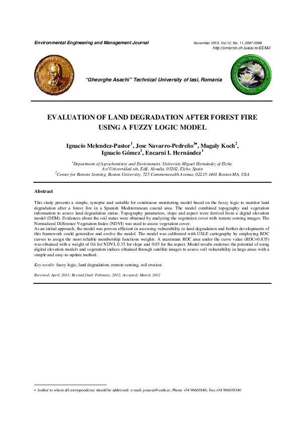 (PDF) Evaluation of Land Degradation After Forest Fire Using a Fuzzy Logic Model