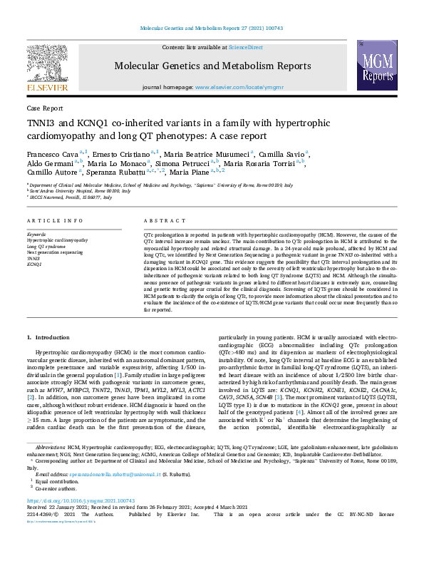 (PDF) TNNI3 and KCNQ1 co-inherited variants in a family with ...