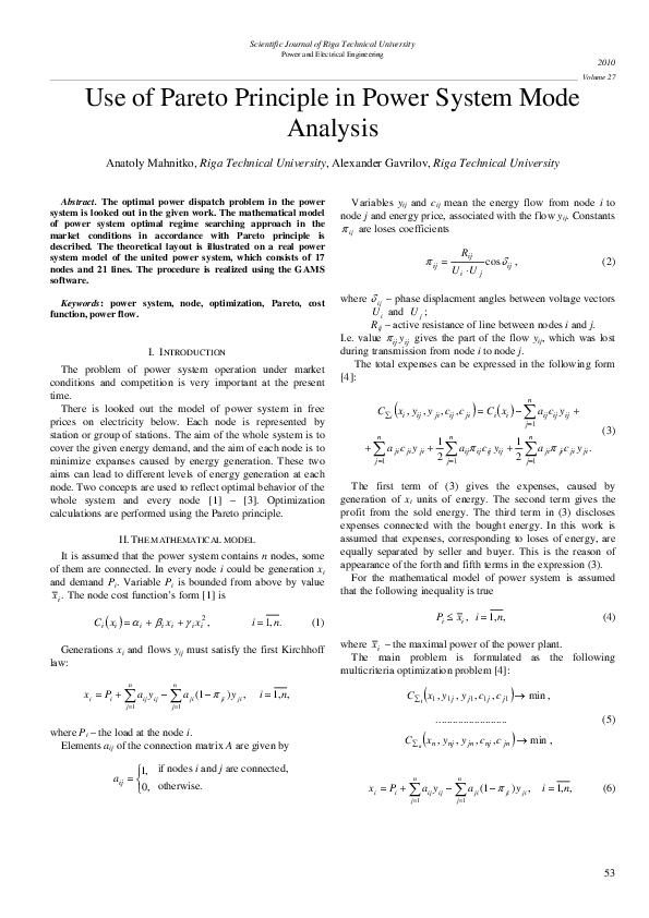 (PDF) Use of Pareto Principle in Power System Mode Analysis