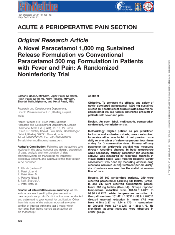 (PDF) A Novel Paracetamol 1,000 mg Sustained Release Formulation vs ...