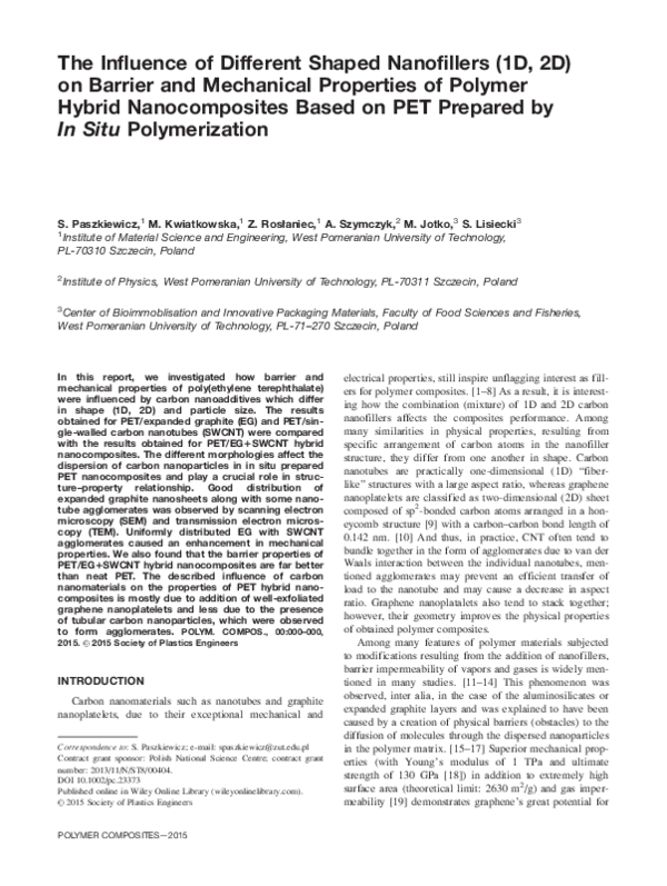 (PDF) The influence of different shaped nanofillers (1D, 2D) on barrier and mechanical ...