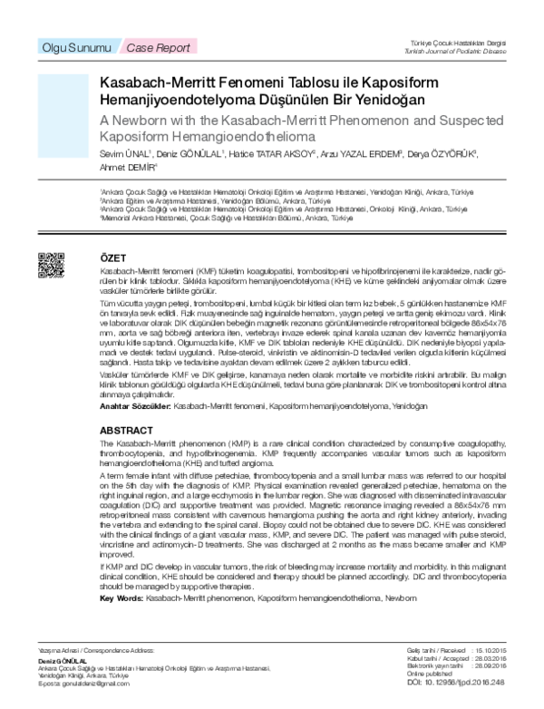 (PDF) Kasabach-Merritt Fenomeni Tablosu ile Kaposiform ...