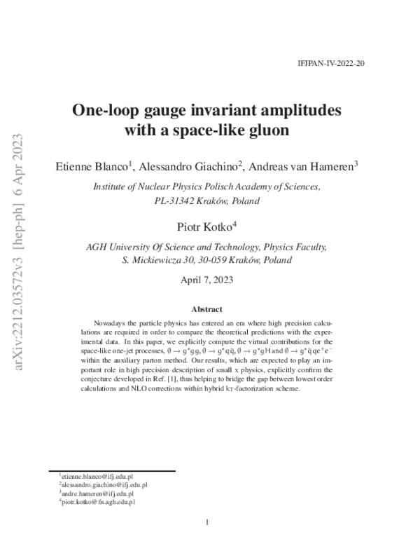(PDF) One-loop gauge invariant amplitudes with a space-like gluon
