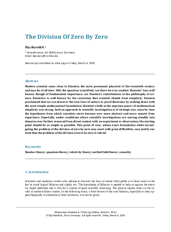 (PDF) The Division Of Zero By Zero
