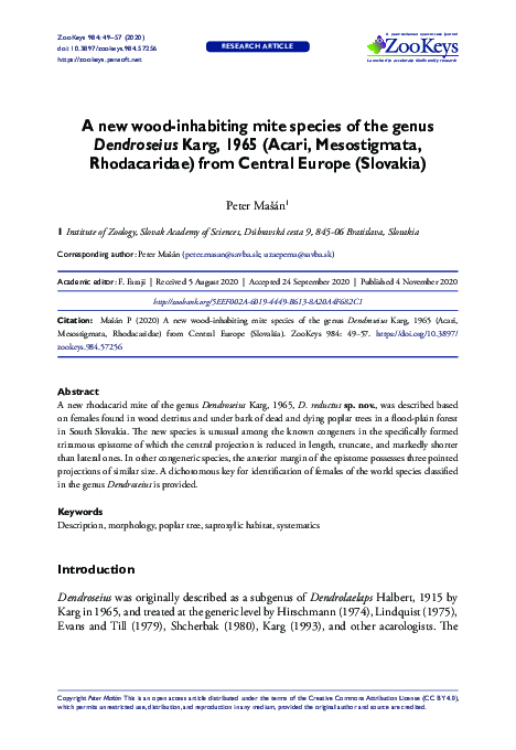 A new wood-inhabiting mite species of the genus Dendroseius Karg, 1965 ...