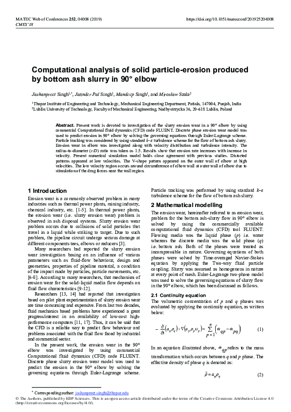 (PDF) Computational analysis of solid particle-erosion produced by bottom ash slurry in 90° elbow