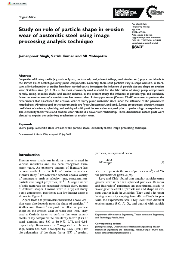 (PDF) Study on role of particle shape in erosion wear of austenitic steel using image processing ...