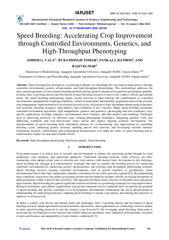 (PDF) Speed Breeding: Accelerating Crop Improvement through Controlled Environments, Genetics ...