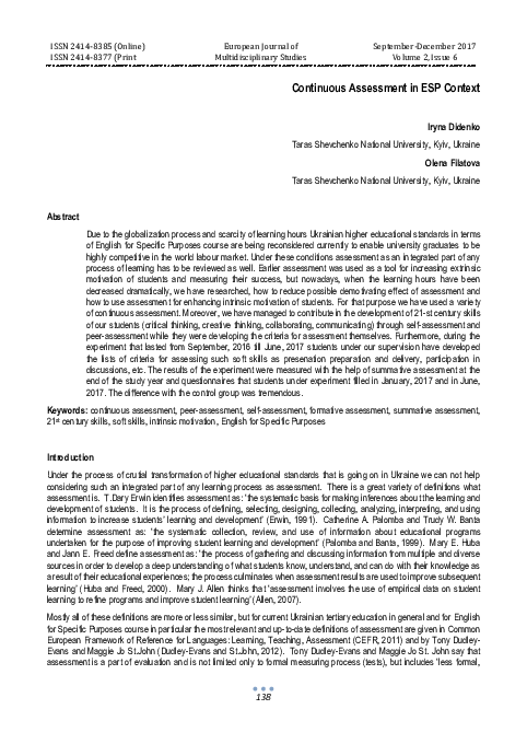 (PDF) Continuous Assessment in ESP Context