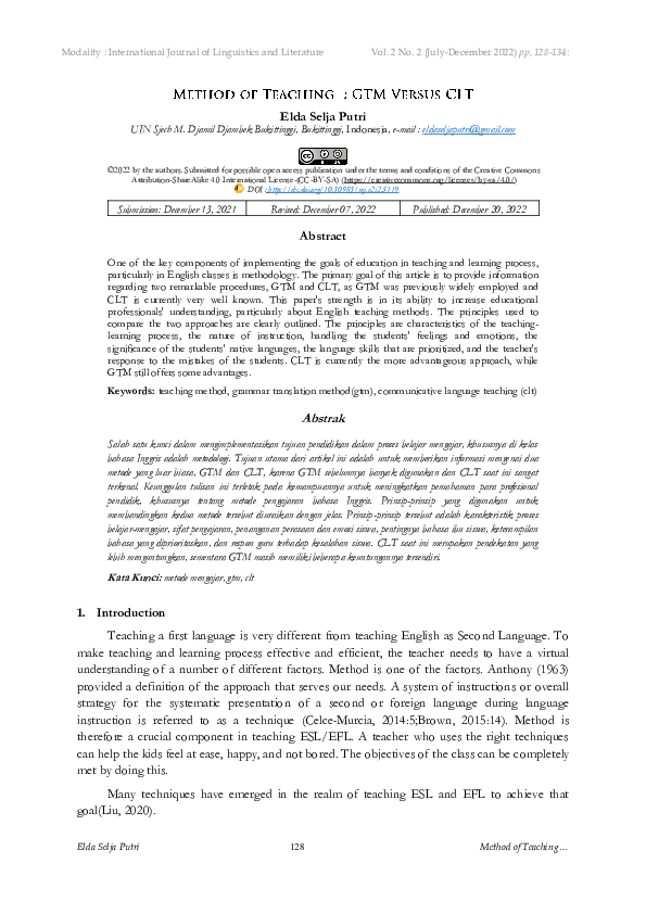 (PDF) Method of Teaching : GTM Versus CLT