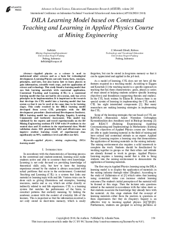 (PDF) DILA Learning Model based on Contextual Teaching and Learning in Applied Physics Course at ...