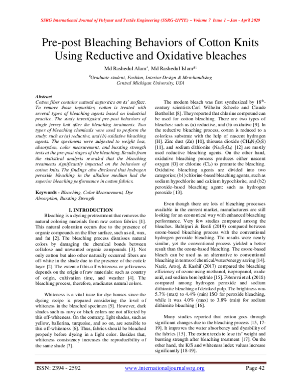 (PDF) Pre-post Bleaching Behaviors of Cotton Knits Using Reductive and ...