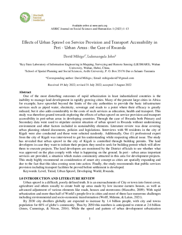 (PDF) Effects of Urban Sprawl on Service Provision and Transport ...