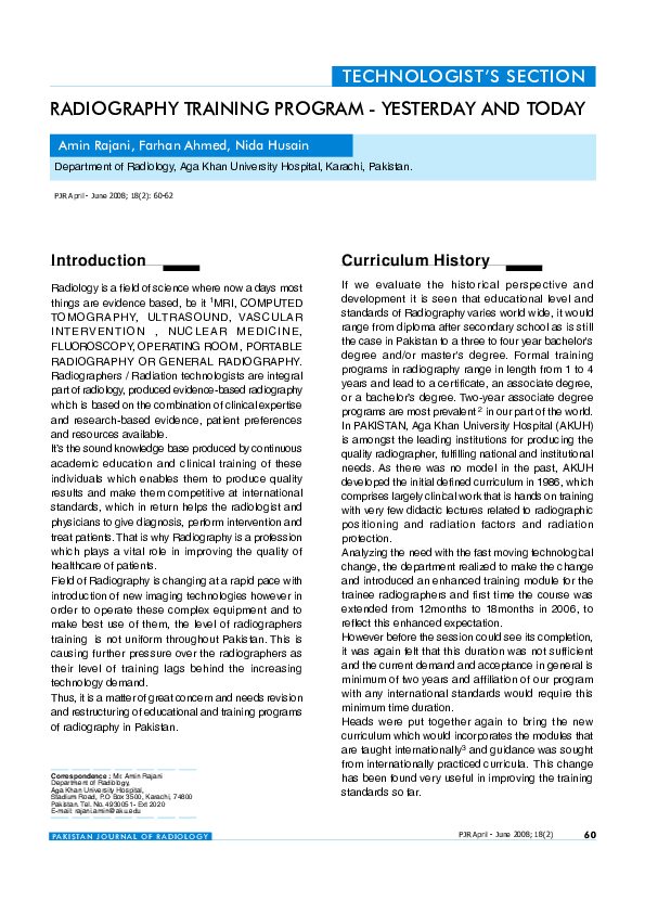 (PDF) Radiography training program-yesterday and today