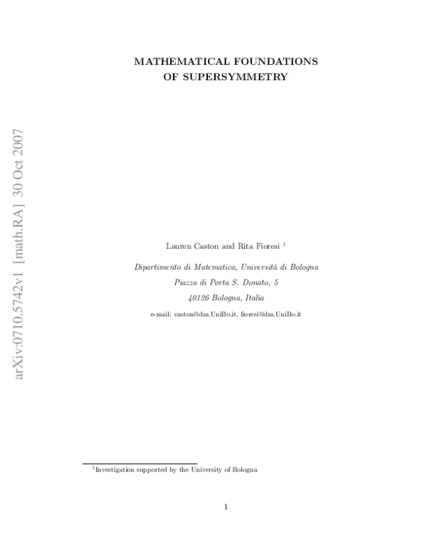 (PDF) Mathematical Foundations of Supersymmetry