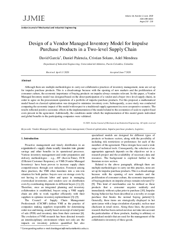(PDF) Design of a Vendor Managed Inventory Model for Impulse Purchase ...