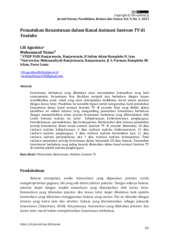 (PDF) Pematuhan Kesantunan dalam Kanal Animasi Santoon TV di Youtube