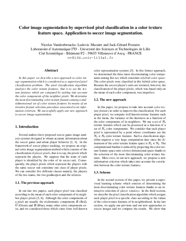 Pdf Color Image Segmentation By Supervised Pixel Classification In A Color Texture Feature