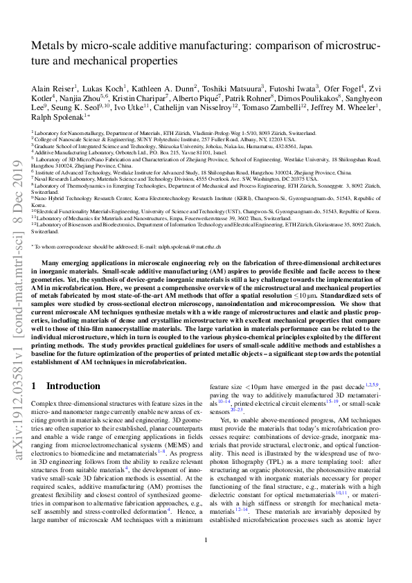 (PDF) Metals by Micro‐Scale Additive Manufacturing: Comparison of ...