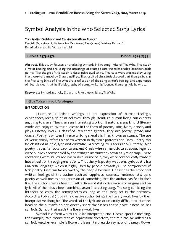 (PDF) Symbol Analysis in the who Selected Song Lyrics