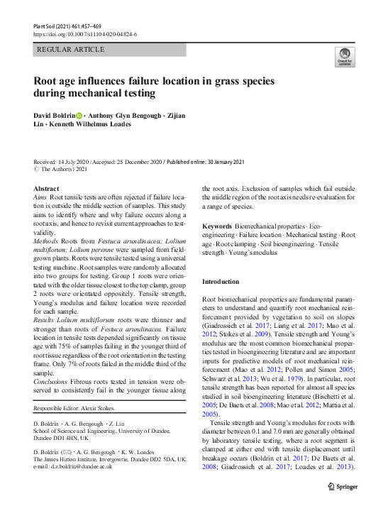 (PDF) Root age influences failure location in grass species during ...