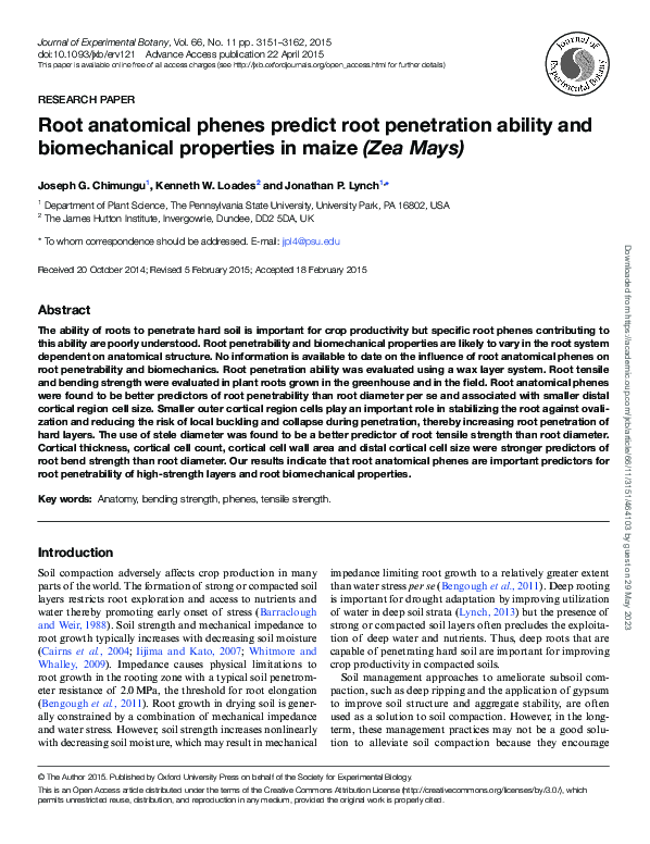(PDF) Root anatomical phenes predict root penetration ability and ...