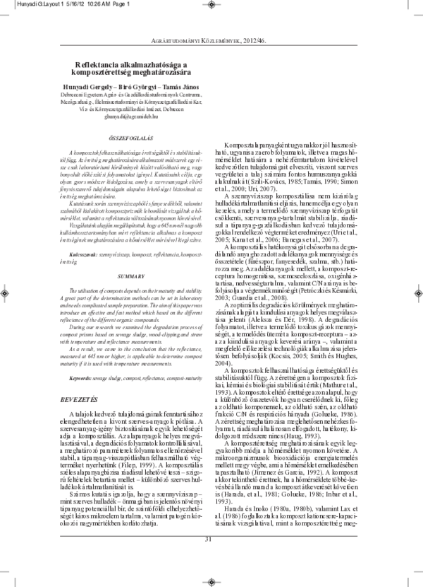 (PDF) Applicability of reflectance to determine compost maturity