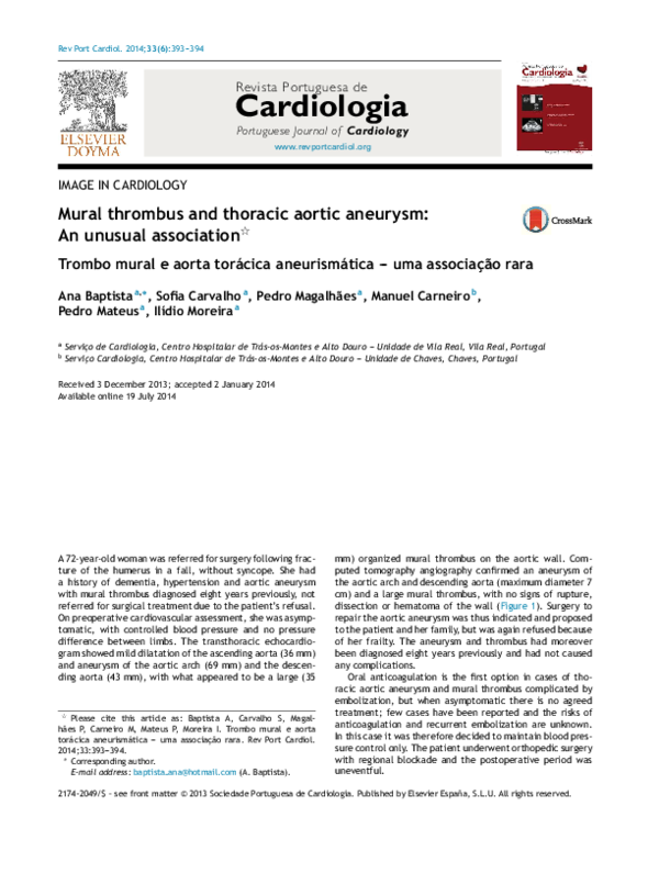(PDF) Trombo mural e aorta torácica aneurismática – uma associação rara ...