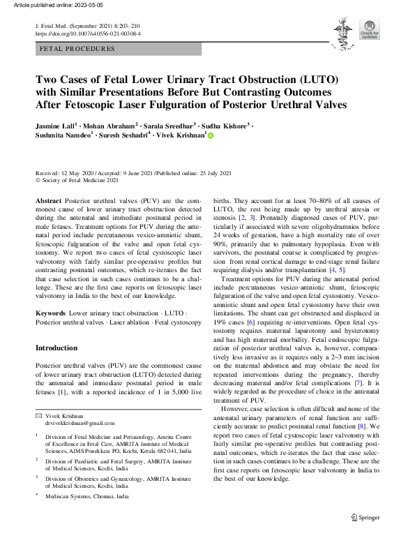 (PDF) Two Cases of Fetal Lower Urinary Tract Obstruction (LUTO) with ...