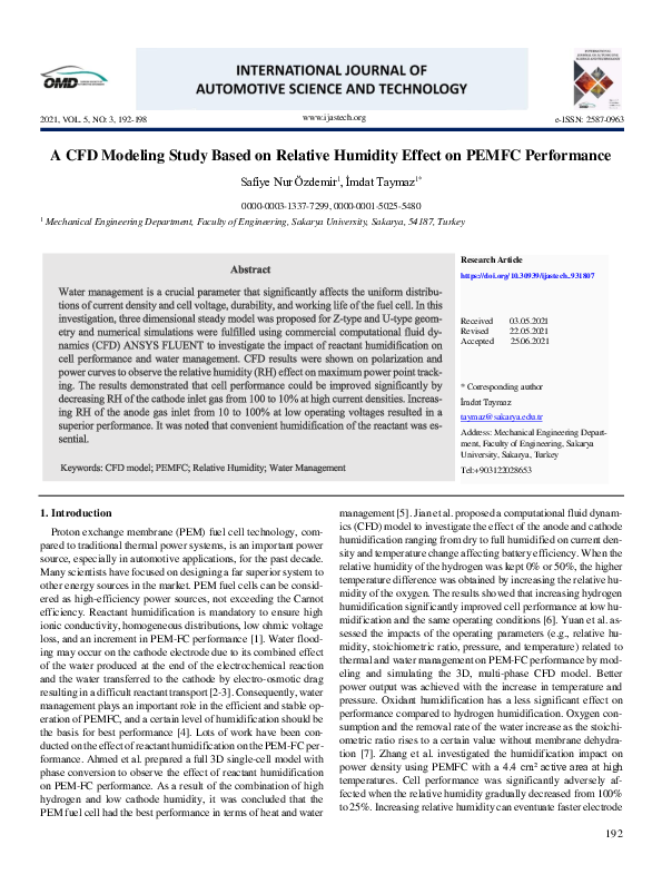 (PDF) A CFD Modeling Study Based on Relative Humidity Effect on PEMFC Performance