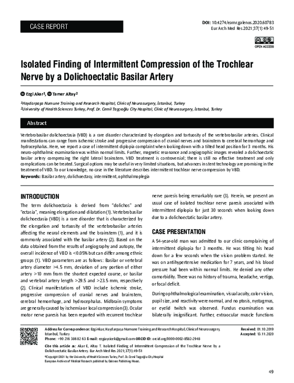 (PDF) Isolated Finding of Intermittent Compression of the Trochlear Nerve by a Dolichoectatic ...
