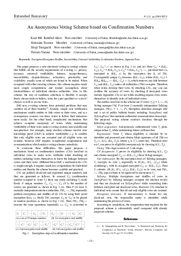 (PDF) Scalable Anonymous E-Voting via Confirmation Numbers