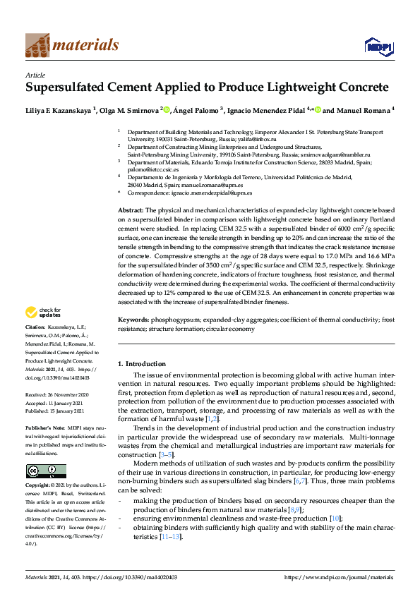 (PDF) Supersulfated Cement Applied to Produce Lightweight Concrete