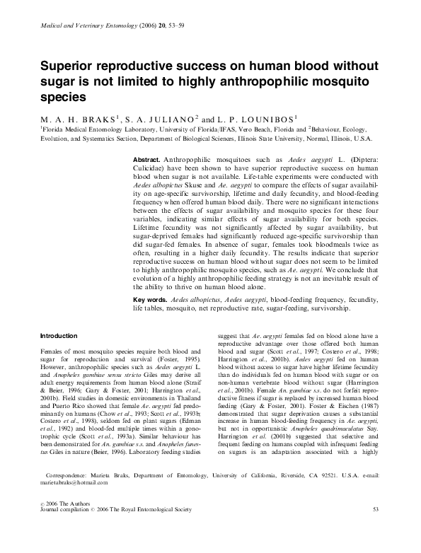 (PDF) Superior reproductive success on human blood without sugar is not ...