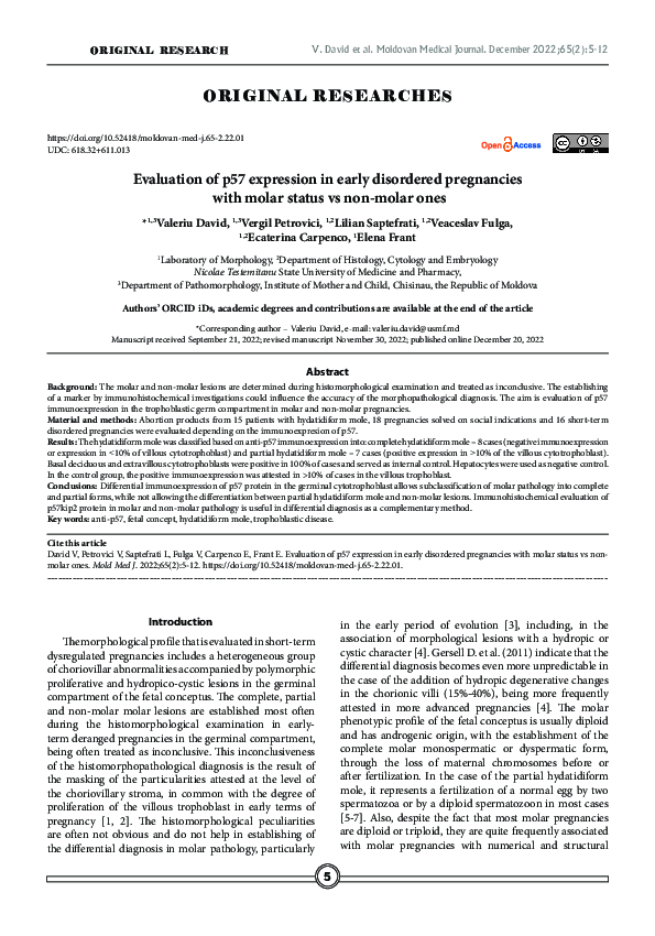 (PDF) Evaluation of p57 expression in early disordered pregnancies with ...