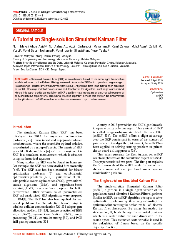 Pdf A Tutorial On Single Solution Simulated Kalman Filter