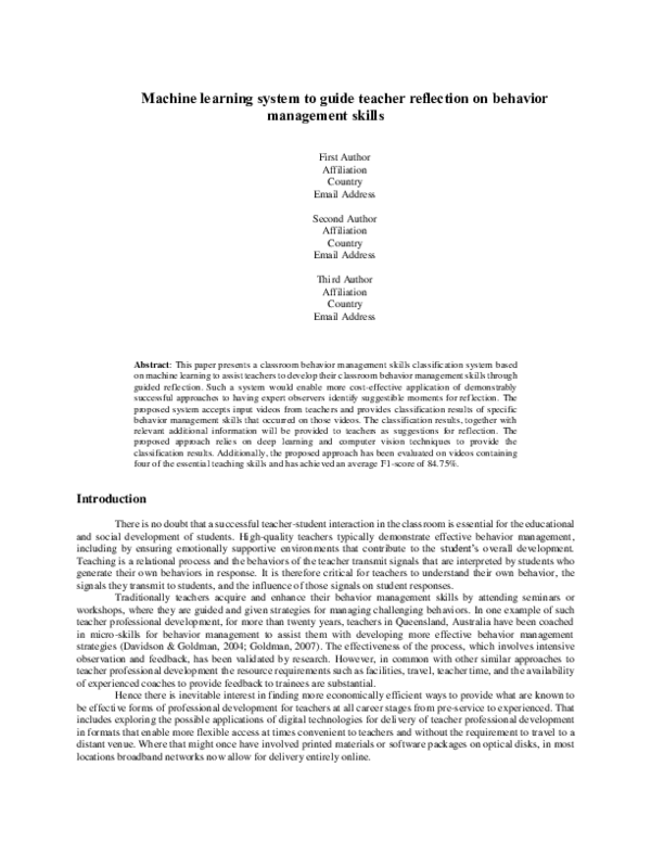 (PDF) Machine learning system to guide teacher reflection on behavior ...