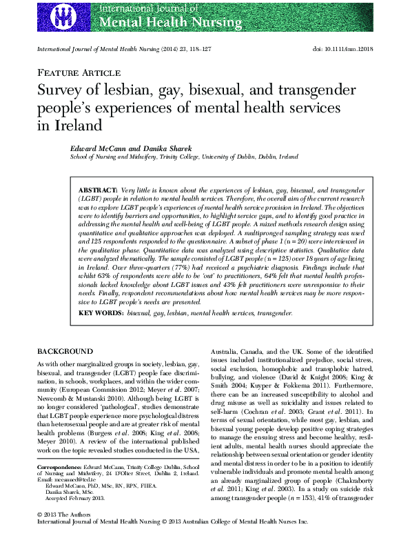 (PDF) Feature Article Survey of lesbian, gay, bisexual, and transgender ...