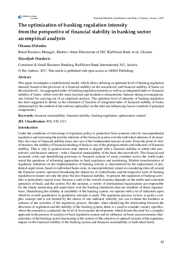 (PDF) The optimization of banking regulation intensity from the ...