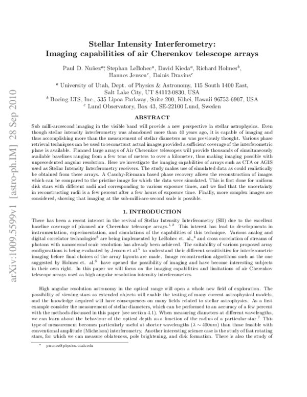 (PDF) Stellar intensity interferometry: imaging capabilities of air Cherenkov telescope arrays