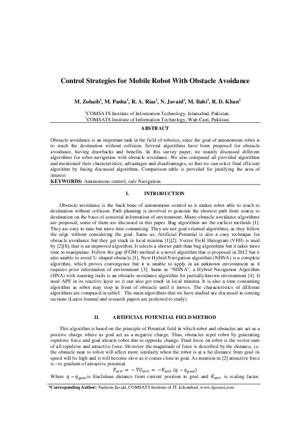 (PDF) Control Strategies for Mobile Robot With Obstacle Avoidance