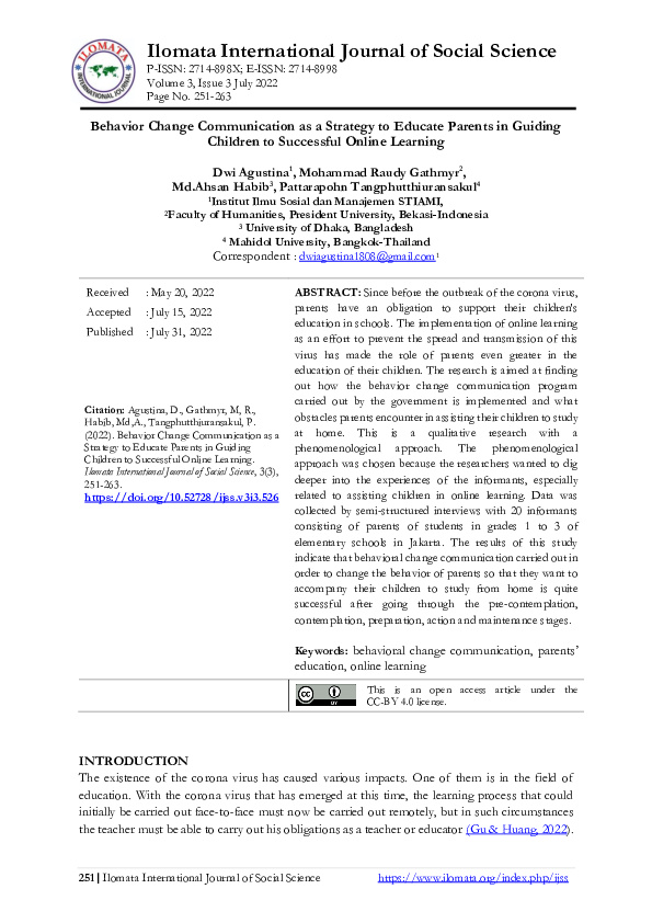 (PDF) Behavior Change Communication as a Strategy to Educate Parents in Guiding Children to ...
